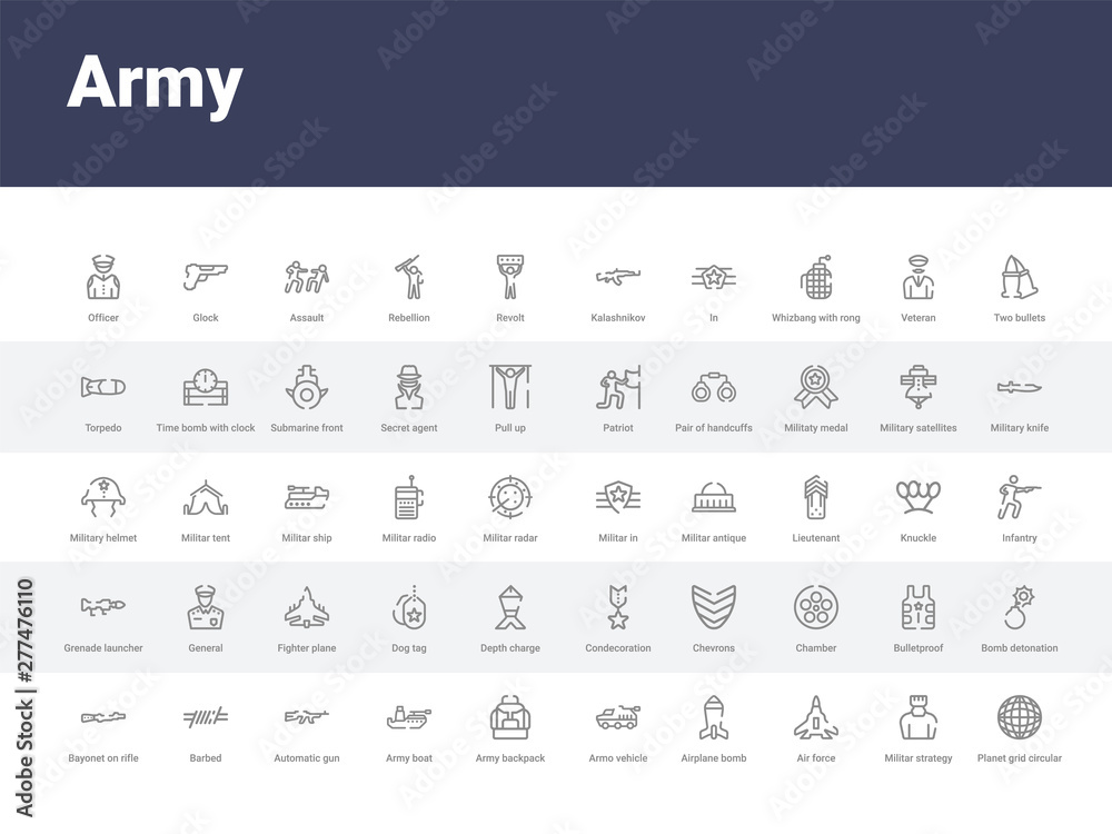 50 army set icons such as planet grid circular, militar strategy, air ...