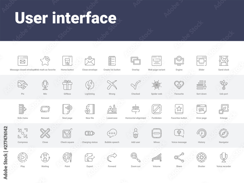 50 user interface set icons such as voice recorder, shutter, share ...