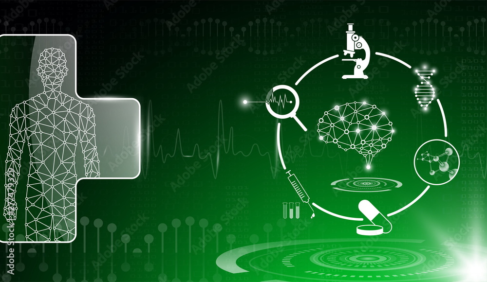 abstract background technology concept in green light,human body heal ...