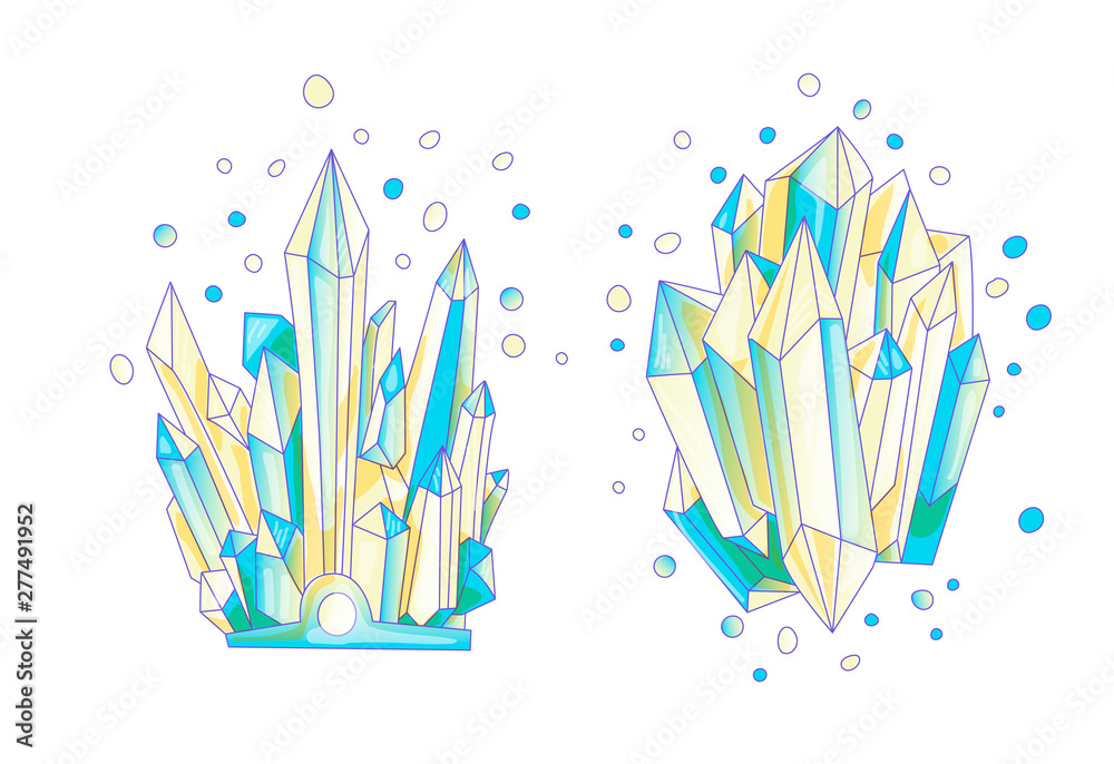 blue and yellow crystal, cartoon cute vector Quartz illustration ...