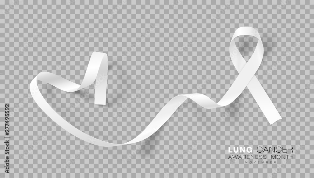 Lung Cancer Awareness Month. White Color Ribbon Isolated On Transparent ...