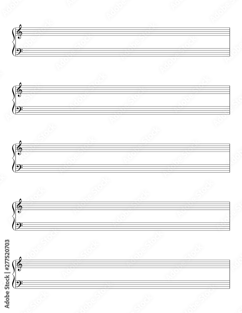 Grand staff, also called great stave. Empty sheet of notes template ...
