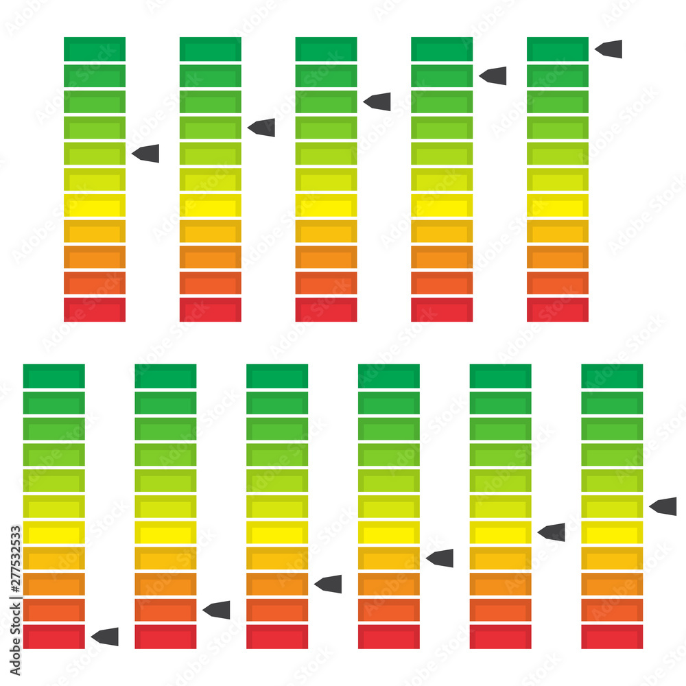 Color coded progress, level indicator with units. Vector illustartion ...