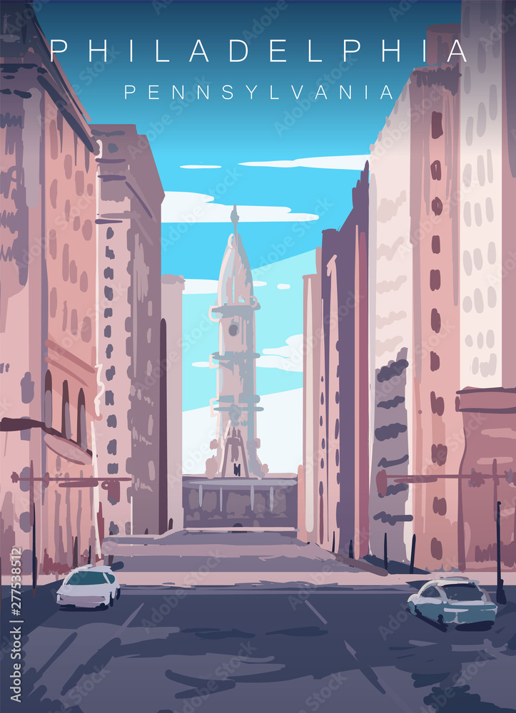 Philadelphia skyline poster. United states Pennsylvania, sunny day in ...