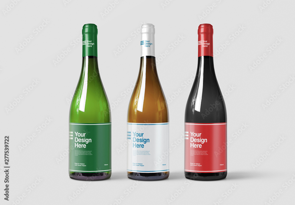 3 Wine Bottles Packaging Design Mockup Stock Template | Adobe Stock