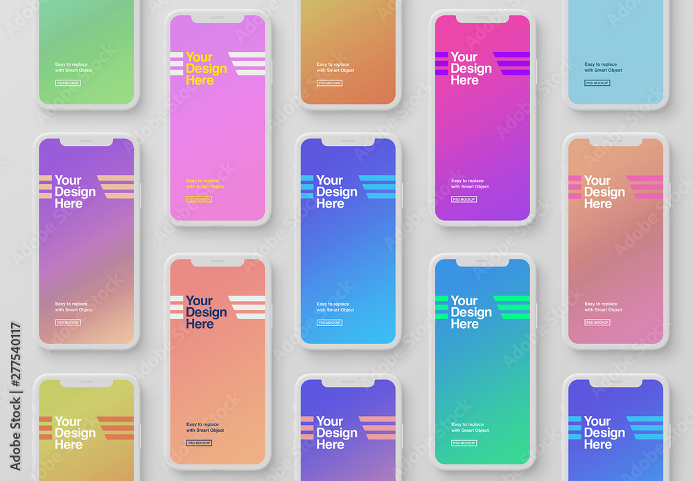 Arranged White Phone Set Mockup Stock Template | Adobe Stock