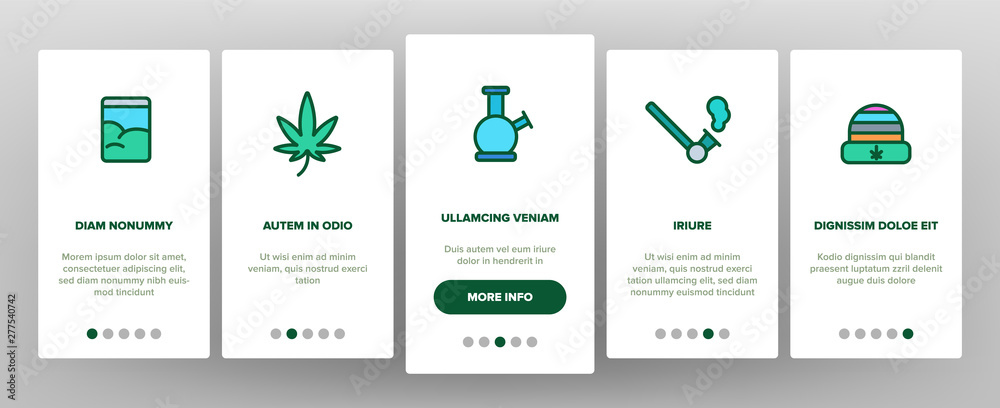 Marijuana Smoking Culture Vector Onboarding Mobile App Page Screen ...