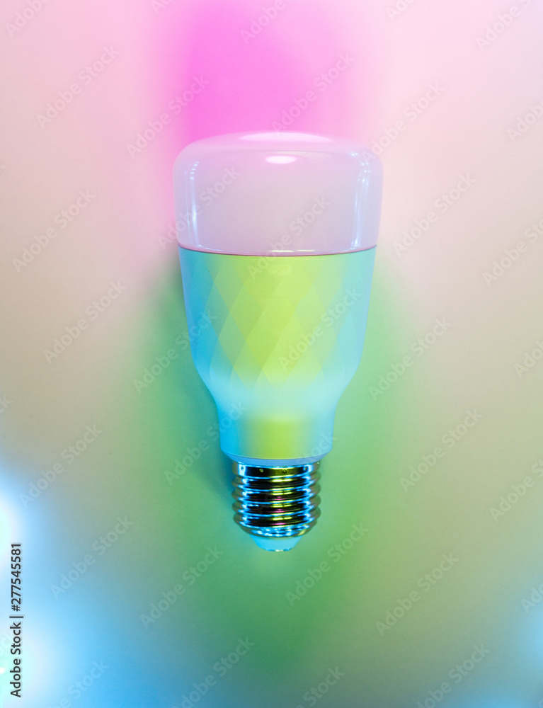 Smart Home RGB bulb lamp in trendy pastel backlight. LED Bulb ...