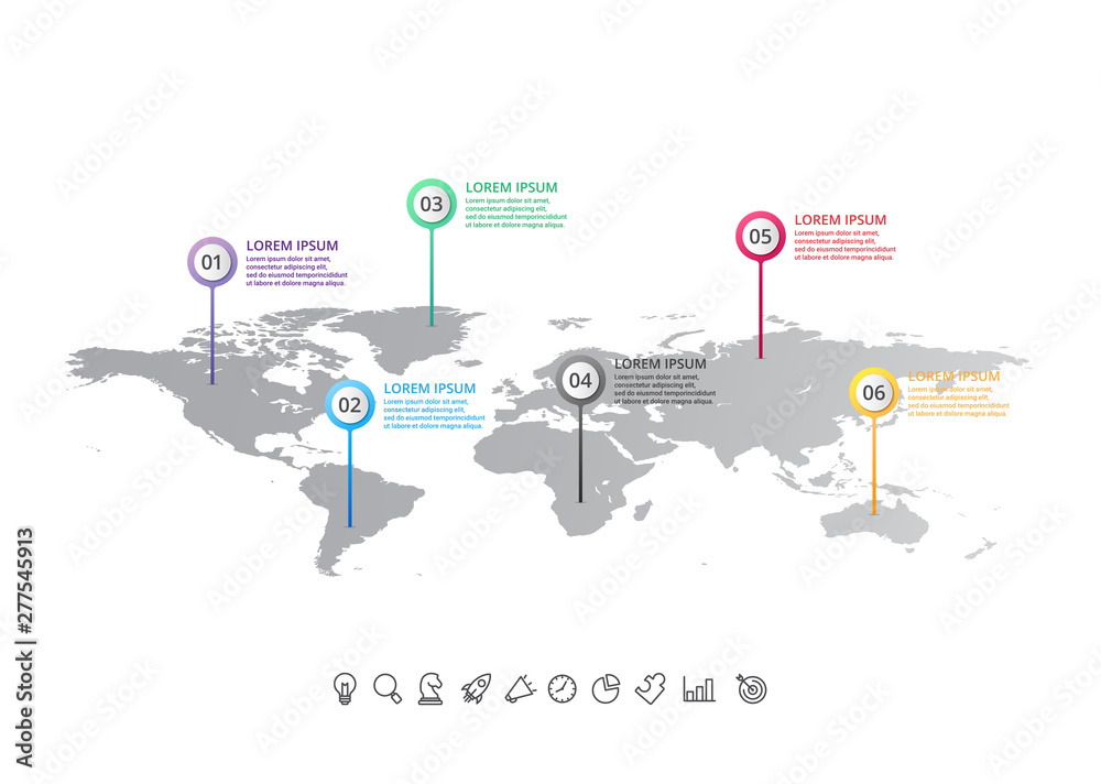 world map Infographic template with icons options . world infographic ...