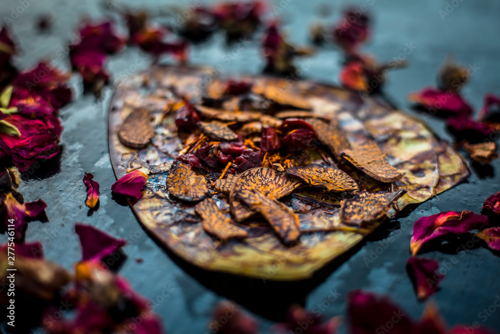 Close up of Famous Indian traditional masala pan or meetha pan on black ...