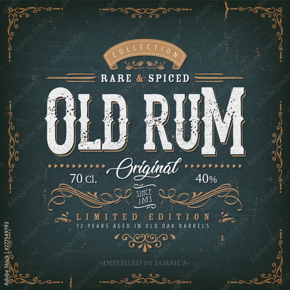 Vintage Old Rum Label For Bottle/ Illustration of a vintage design ...