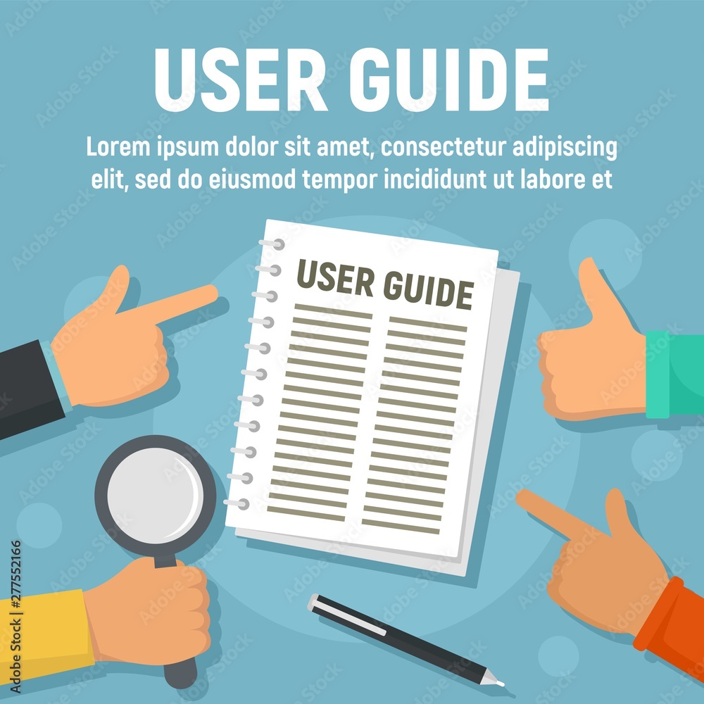 User guide paper concept banner. Flat illustration of user guide paper ...