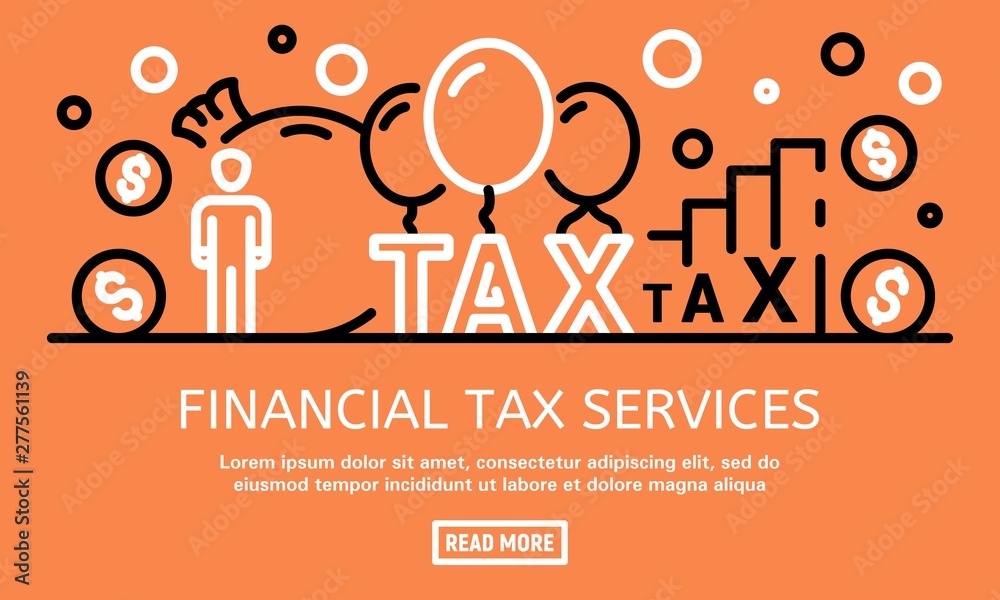 Tax services banner. Outline illustration of tax services vector banner ...