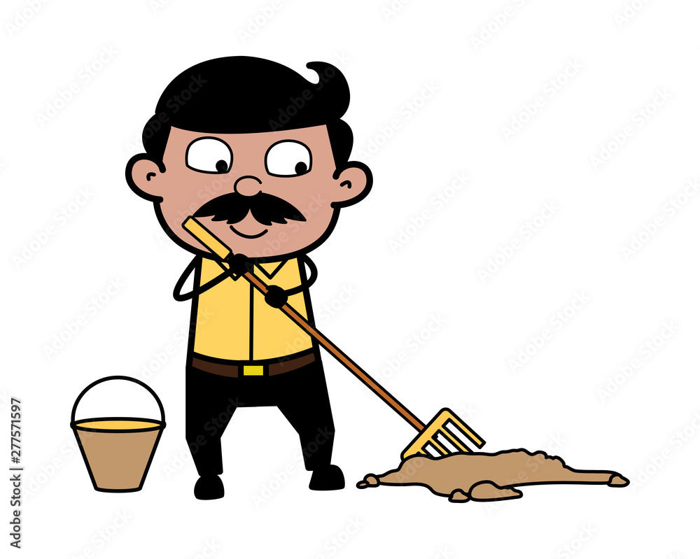 Brooming Dust - Indian Cartoon Man Father Vector Illustration Stock ...