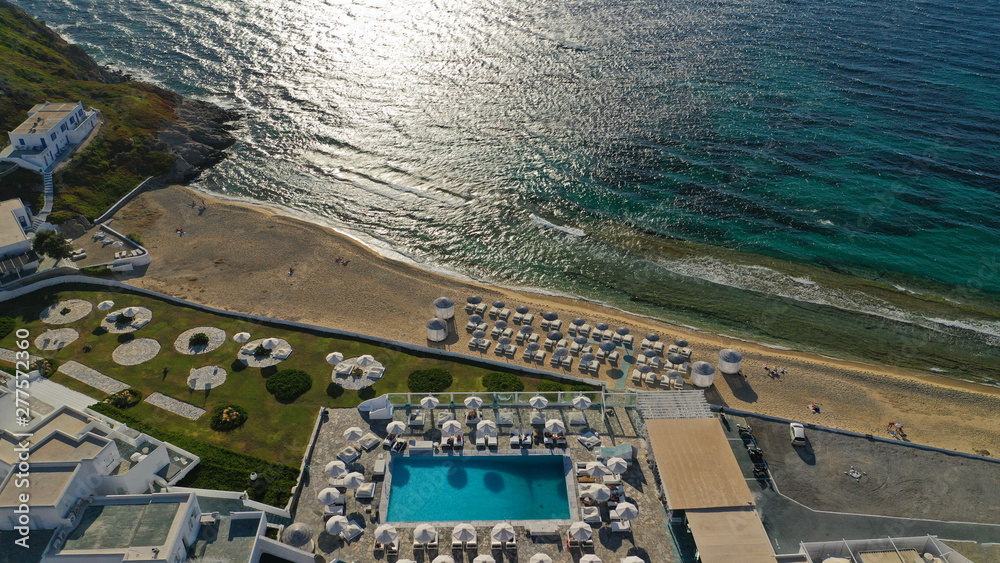 Aerial photo of famous sandy beach with turquoise clear sea of Megali ...