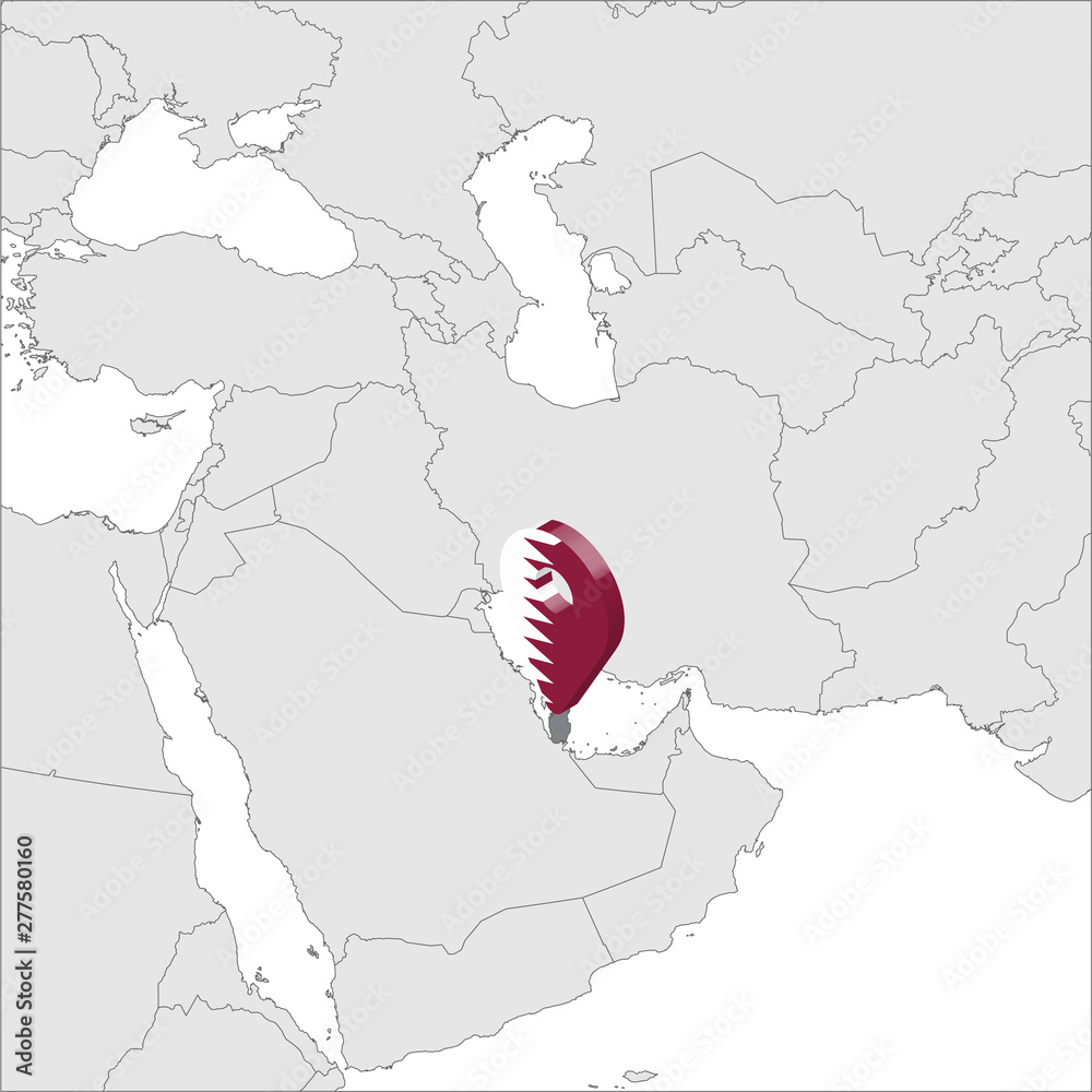Qatar Location Map on map Asia. 3d Qatar flag map marker location pin ...