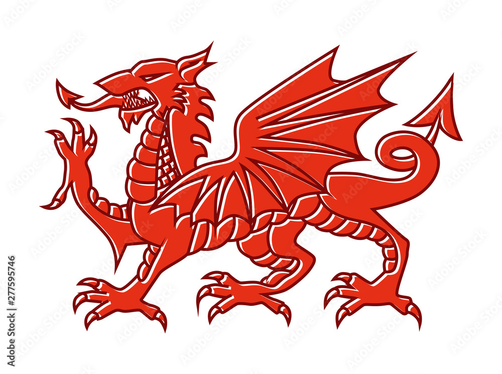 Welsh red Dragon on white background, Vector illustration of Fantasy ...