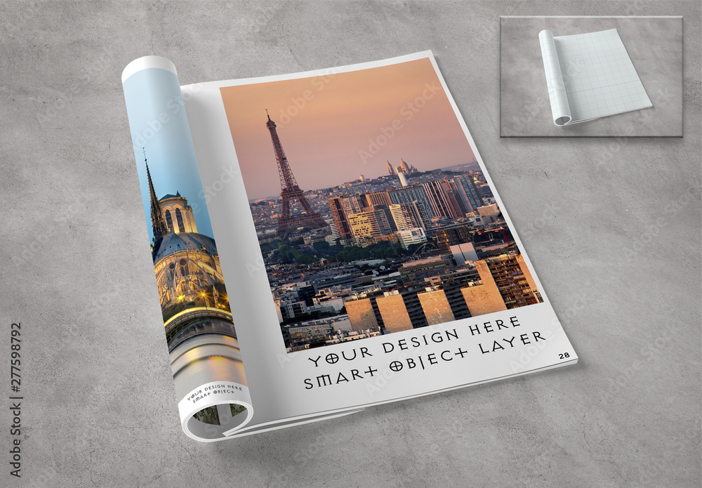 Mockup of Inside Magazine with Rolled Cover Stock Template | Adobe Stock