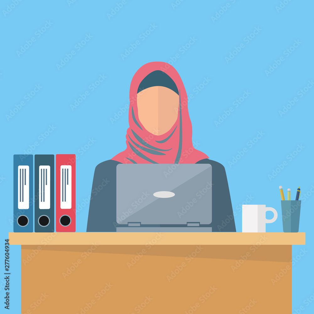 Arab, middle eastern woman employee at the workplace vector ...