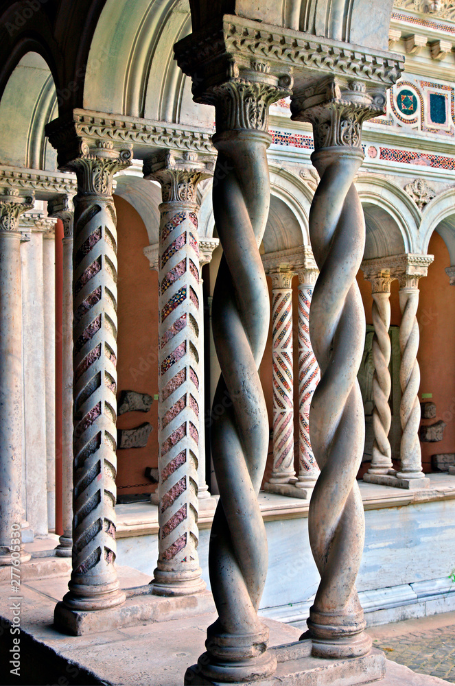 Beautiful columns in the cloister (13th century) of the Basilica di San ...