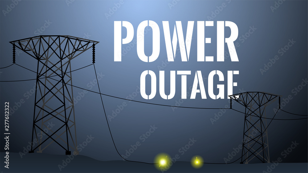 Power outage illustration. Blackout concept. High voltage towers with ...