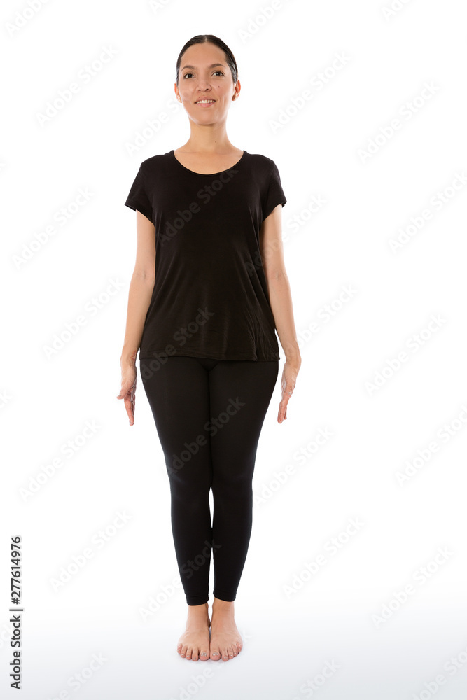 Tadasana yoga pose (Mountain Pose). Yoga poses woman isolated with ...