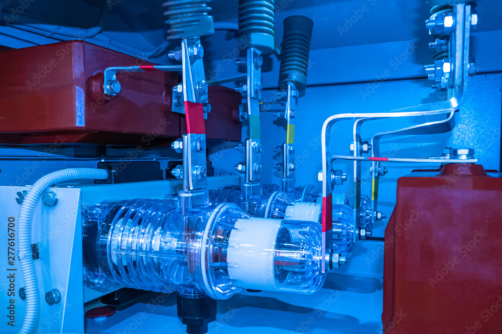 Foto de Powerful electrical installation. Voltage transformer. Power ...