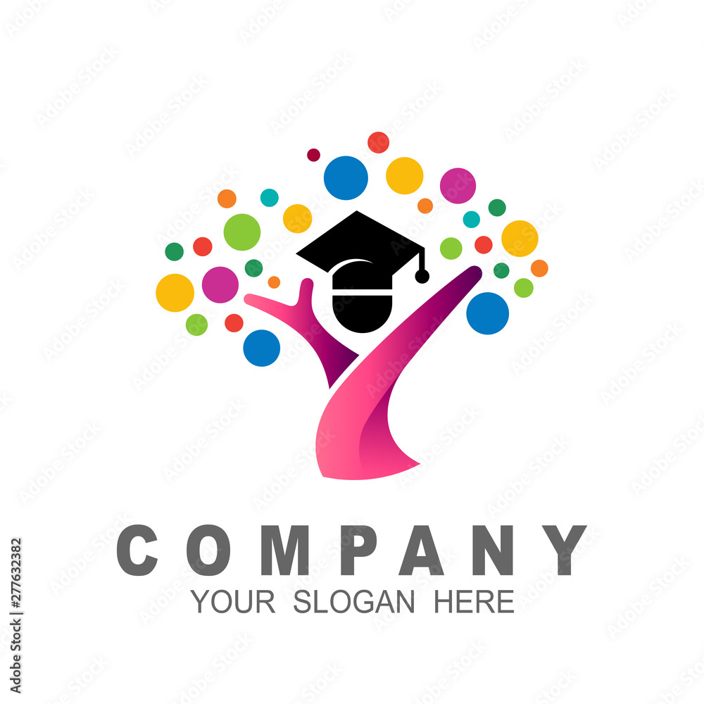 student and tree logo design template, clean vector, colorful leaf icon ...