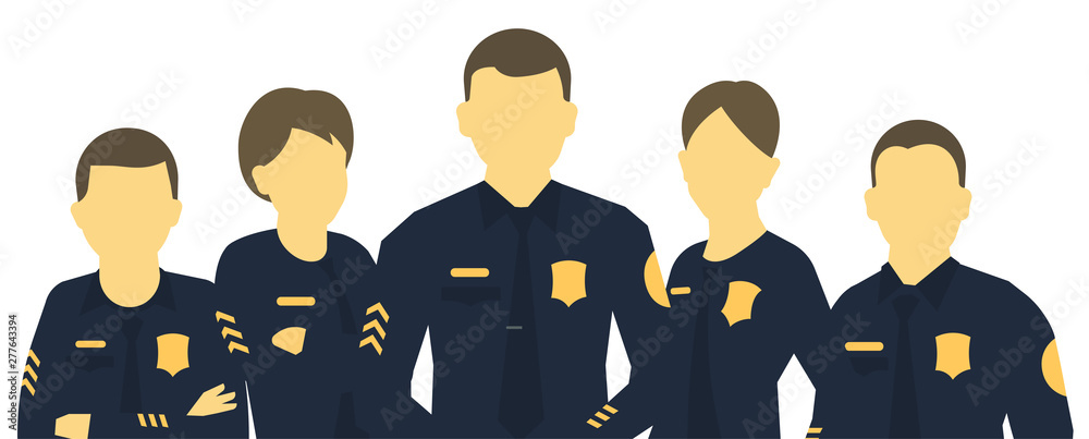 Police team. A group of policemen. Horizontal head banner. Women and ...