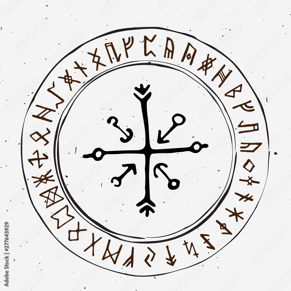 Futhark norse islandic and viking runes set. Magic hand draw symbols as ...