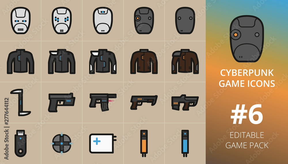 Vecteur Stock Cyberpunk RPG game icons set. Set of Cyberpunk armor and ...