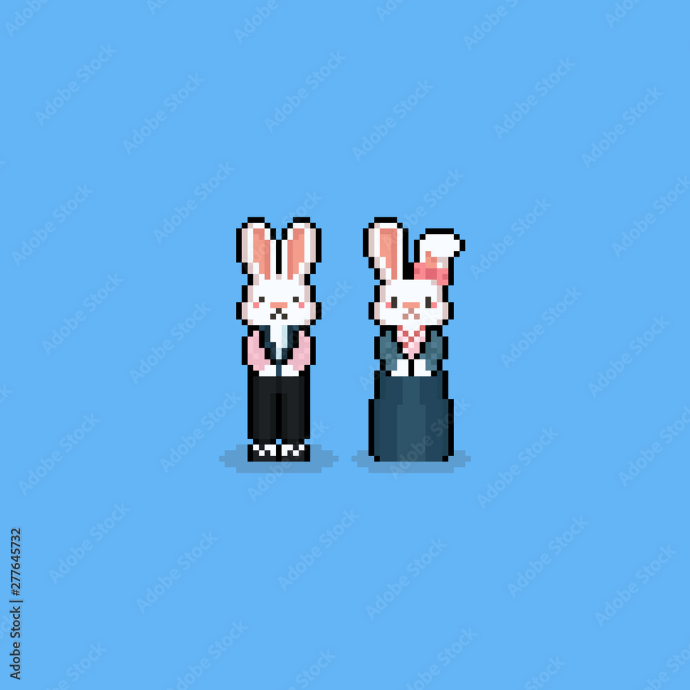 Pixel art cartoon rabbit character with hanbok costume.8bit.chuseok ...