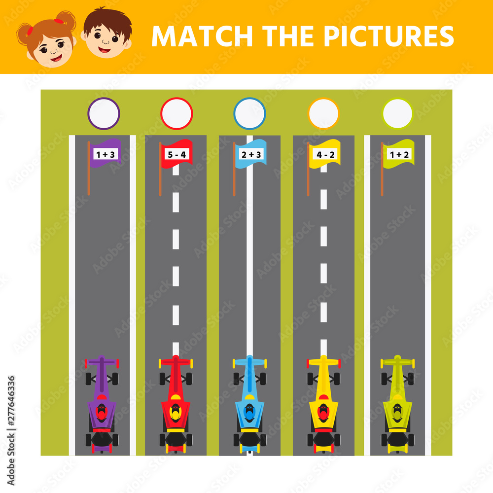Math Game for children. Labyrinth. Cartoon racing cars. Help the moped ...
