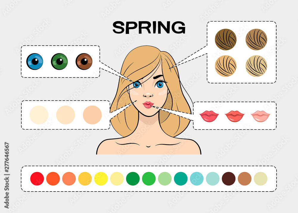 Face of young woman. Seasonal woman type with color palette. Best ...