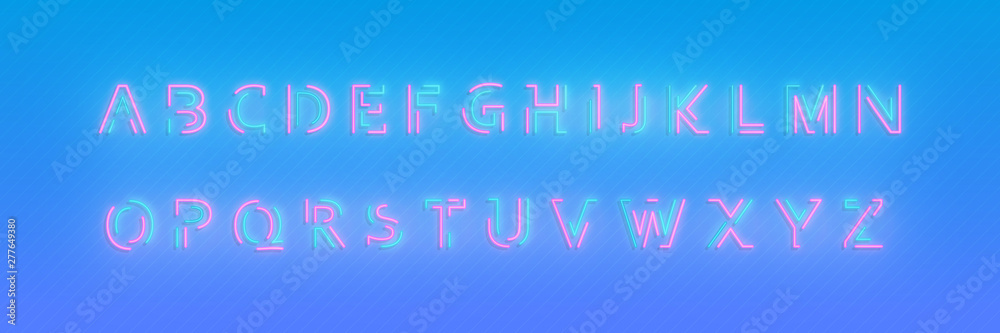 Alphabet neon font. Glowing neon colored 3d modern alphabet typeface ...