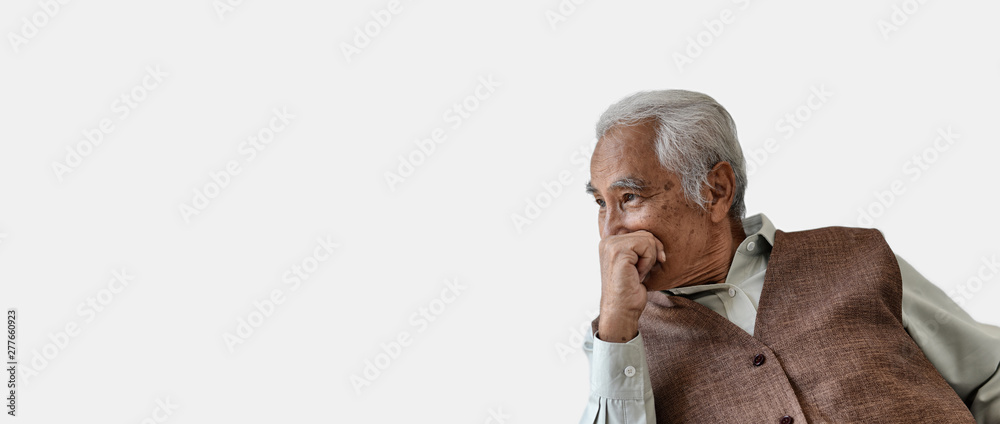 Old man thinking, Elderly asian man with carefully thought gesture ...