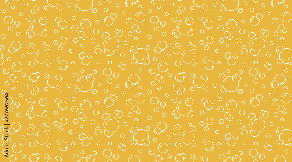 Bubbles vector seamless pattern with flat line icons. Yellow white ...