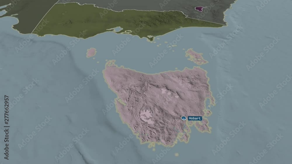 Tasmania - state of Australia with its capital zoomed on the ...