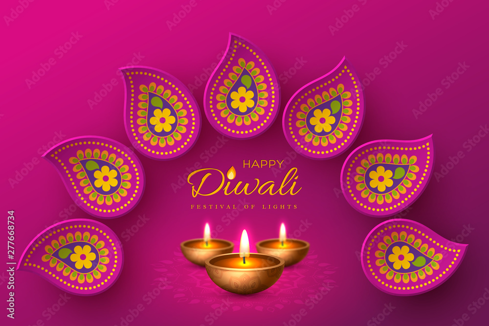 Diwali festival of lights holiday design with paper cut style of Indian ...