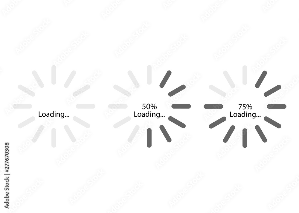 Loading progress bar. Circle shape. 50% and 75% loading. White ...