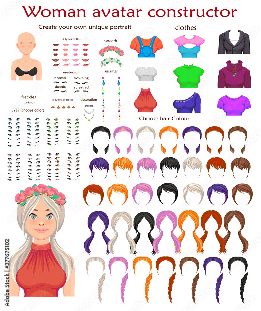 Vector woman avatar constructor character creation set Stock Vector ...