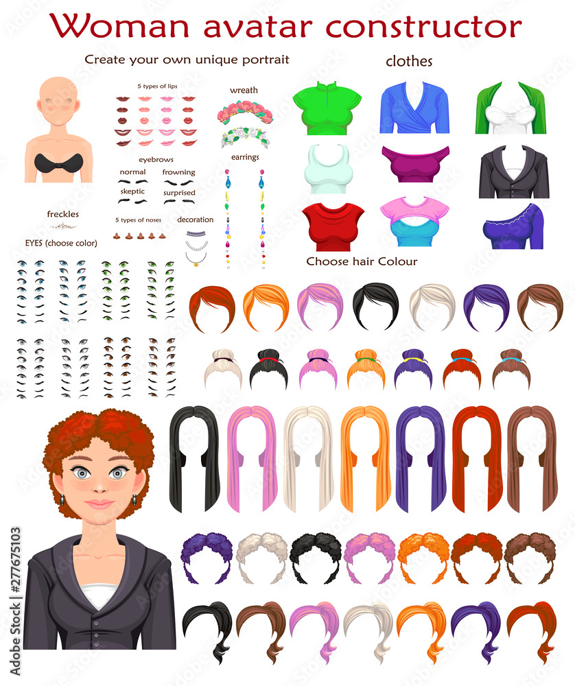 Vector woman avatar constructor character creation set Stock Vector ...