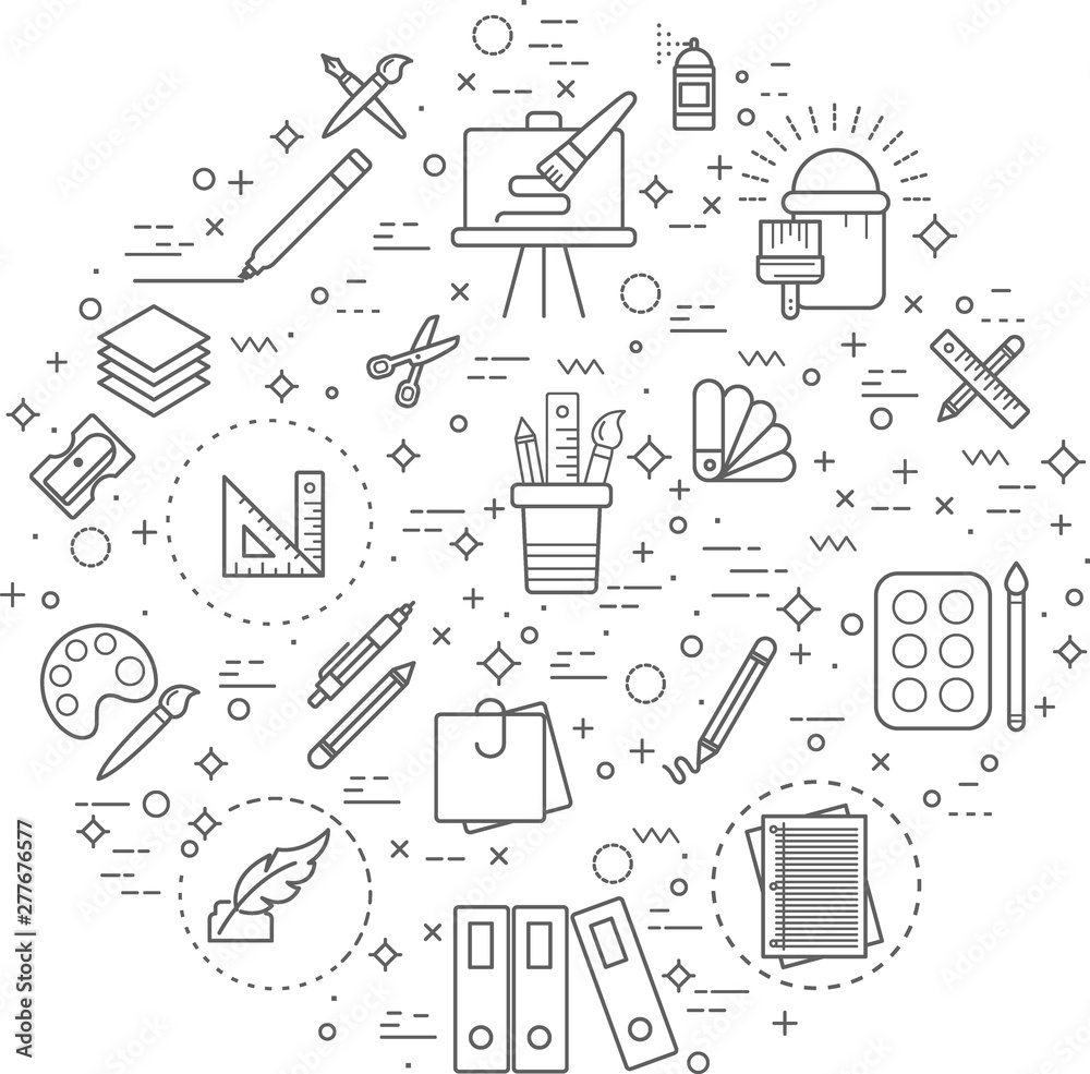 Simple Set of stationery and draw Related Vector Line Illustration ...