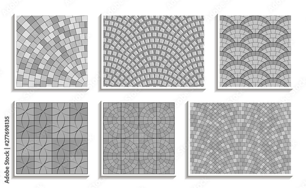 Set of grayscale seamless round pavement textures. Vector repeating ...