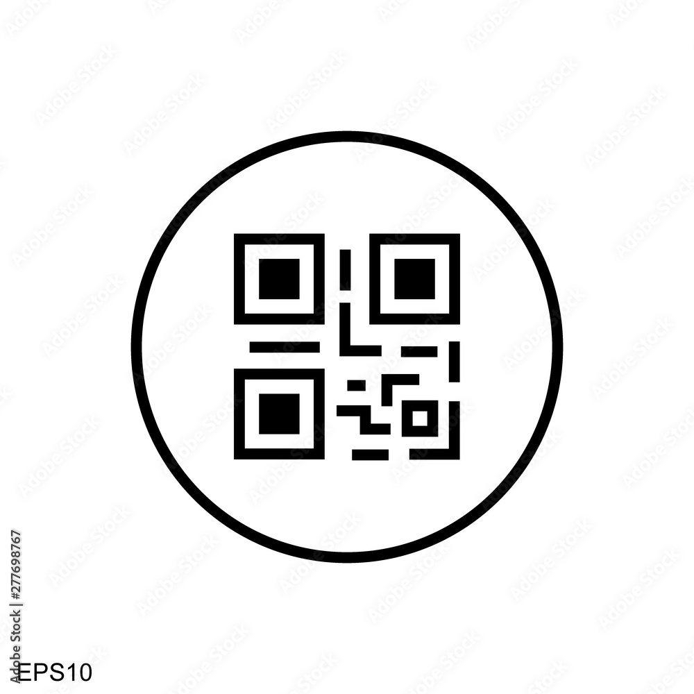Scanning black round simple qarcode on phone screen icon, for interface ...