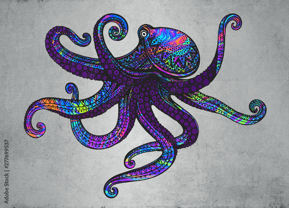 Stockillustratie PULPO GIGANTE. El pulpo cambia el color de su piel y ...