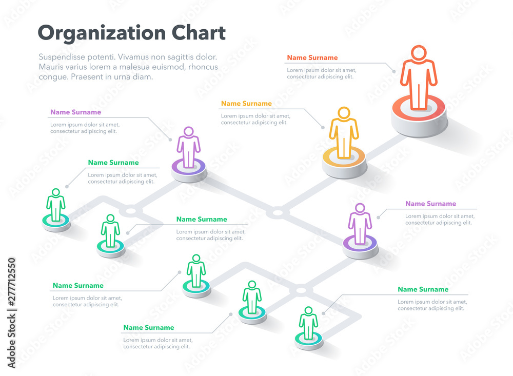 Modern simple company organization hierarchy chart template with place ...