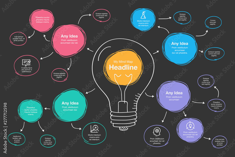 Hand drawn infographic for mind map visualization template with light ...