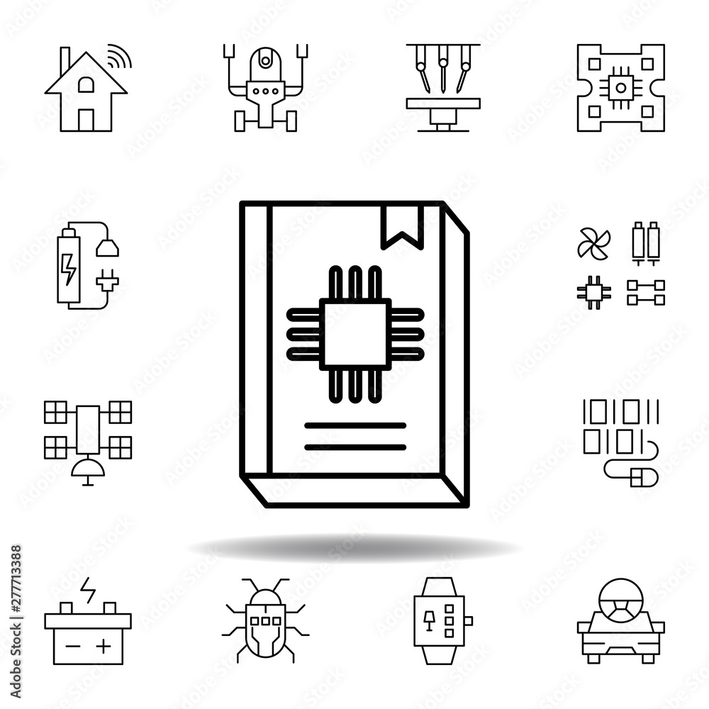 Robotics guide book outline icon. set of robotics illustration icons ...