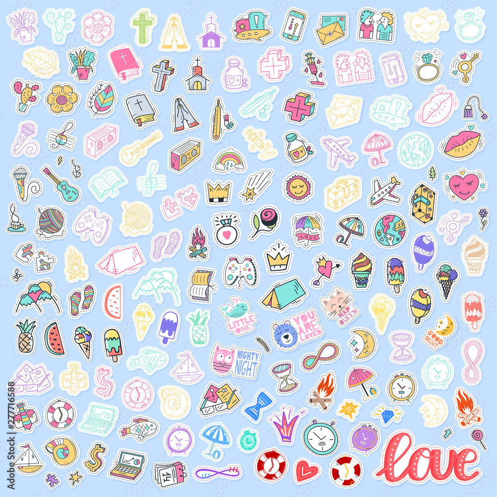 Mega Set of different element stickers, love, religion, travel patches ...